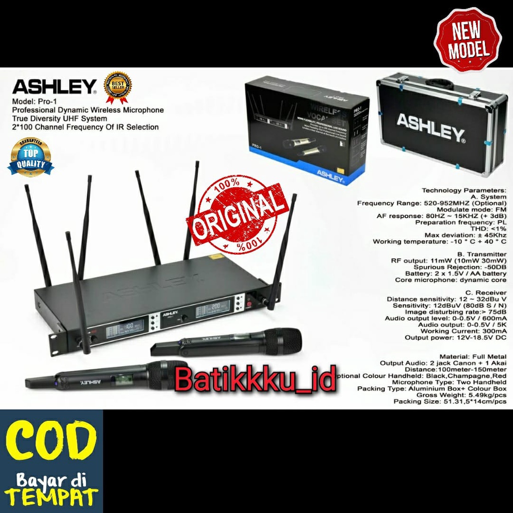 Jual Mic Wireless ASHLEY PRO 1 PRO1 ORIGINAL FREE KOPER Mic Handheld ...