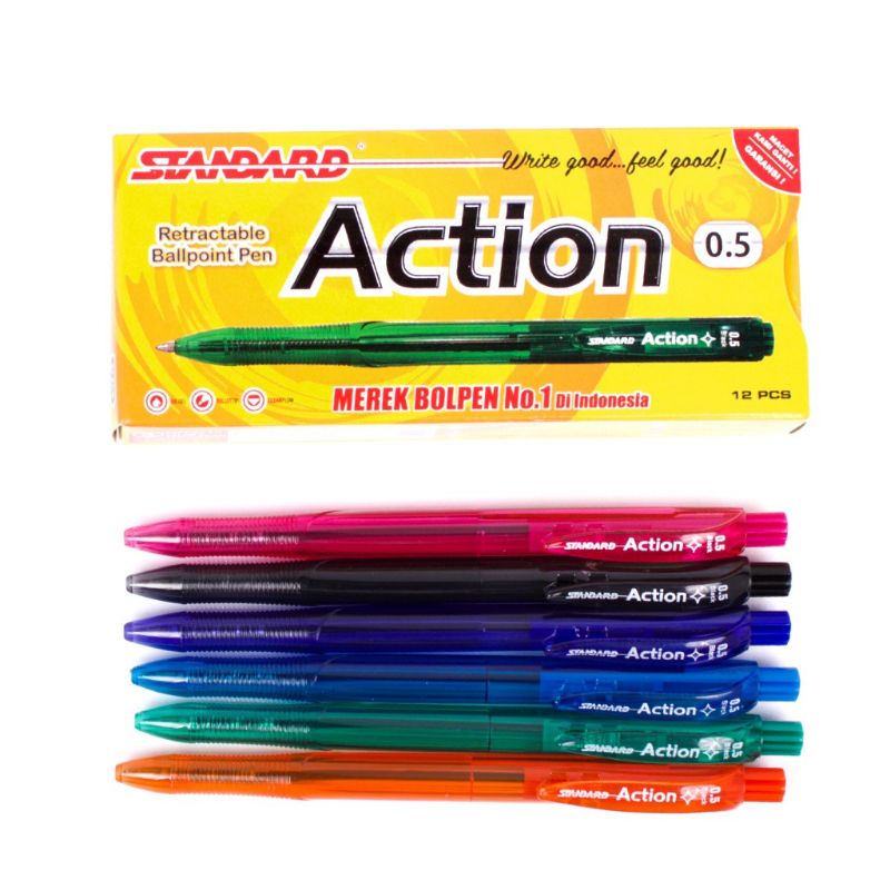 Jual Pulpen Standard Action 0.5 Ballpoint Bolpen Pena Standard / per ...