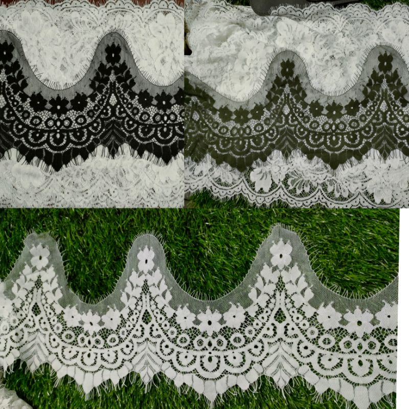 Jual renda Paris/renda kumis lebar 17cm harga per 3 meter | Shopee ...