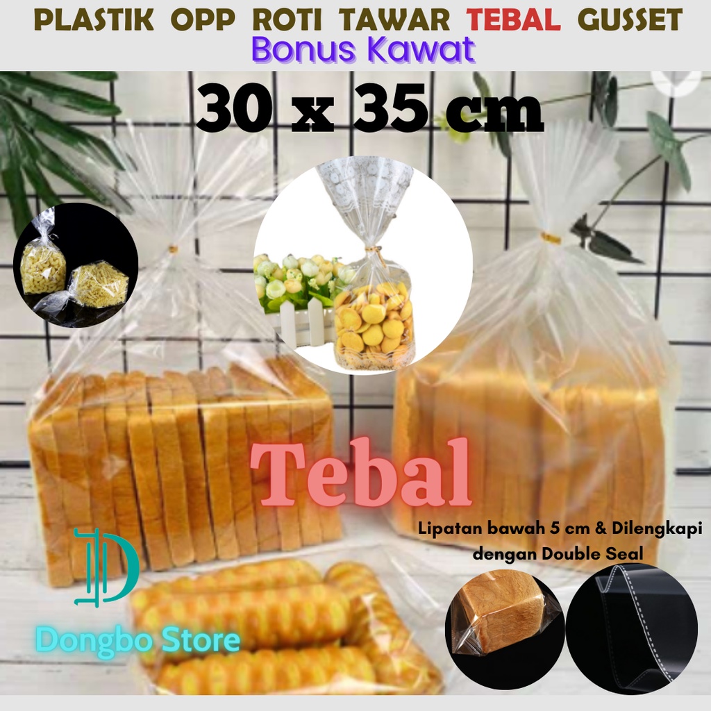 Jual Plastik OPP TEBAL ROTI TAWAR GUSSET 30 X 35 (BONUS KAWAT) isi 100 ...