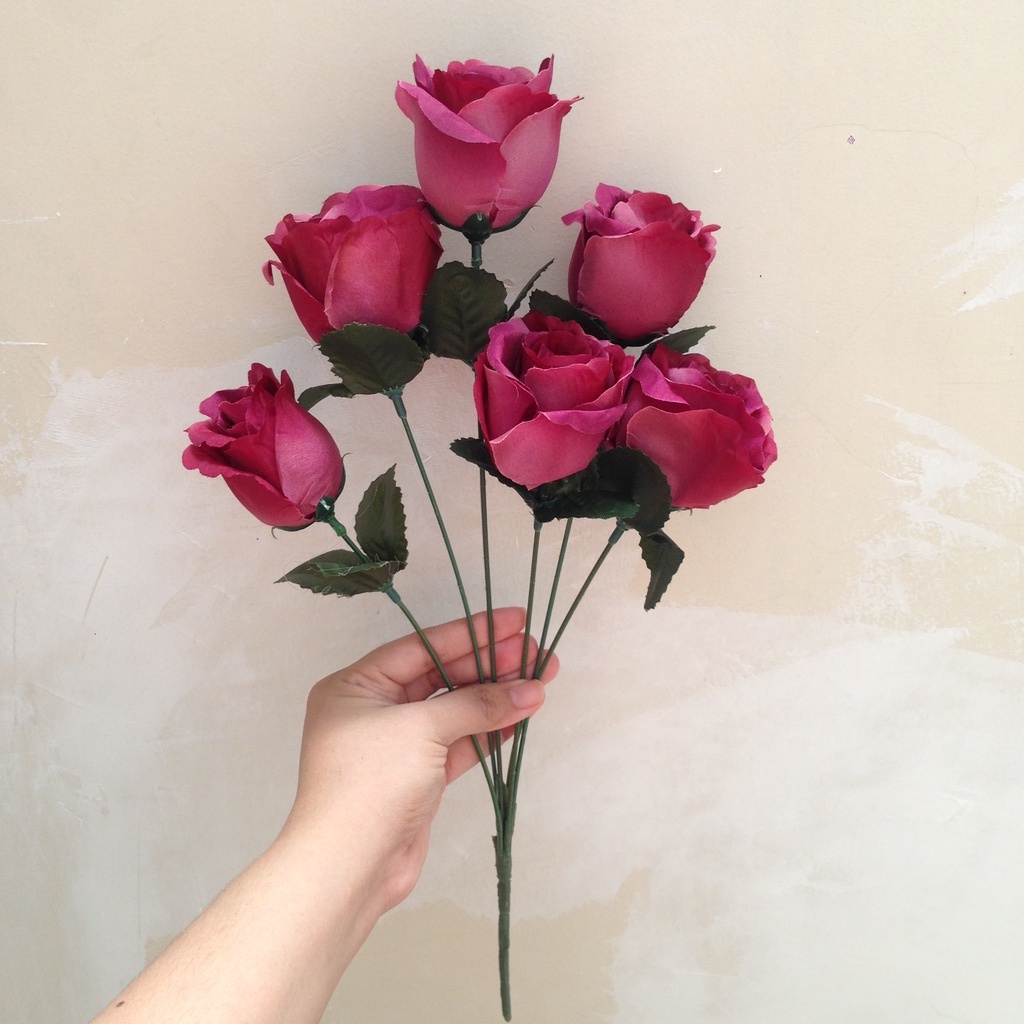 Jual Bunga Mawar Plastik Bulat Besar 6 Cabang Buket Bunga Rose ...