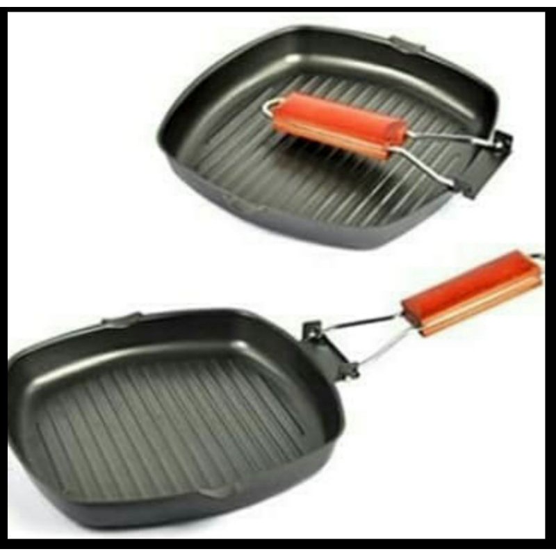 Jual Grill Pan 20CM Wajan Panggangan BBQ Sate Stick Dengan Gagang Kayu dan Bisa Lipat | Shopee ...