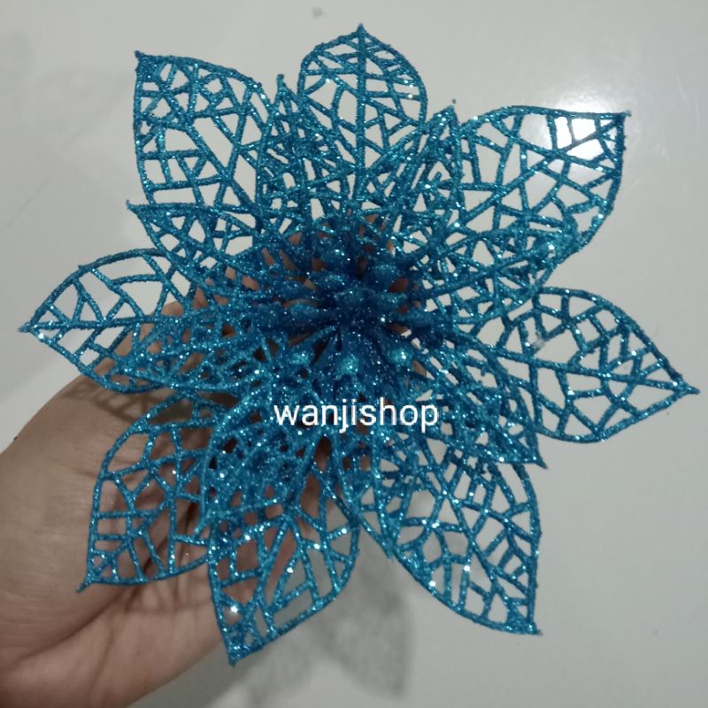 Jual BUNGA GLITTER B 15 CM artificial hiasan pohon natal dekorasi ...