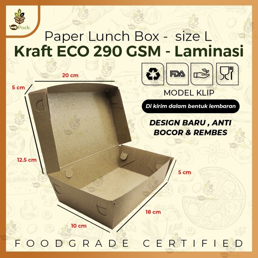 Jual Paper Lunch Box L 290 GSM Food Grade Eco Paper Brown Craft Samson ...