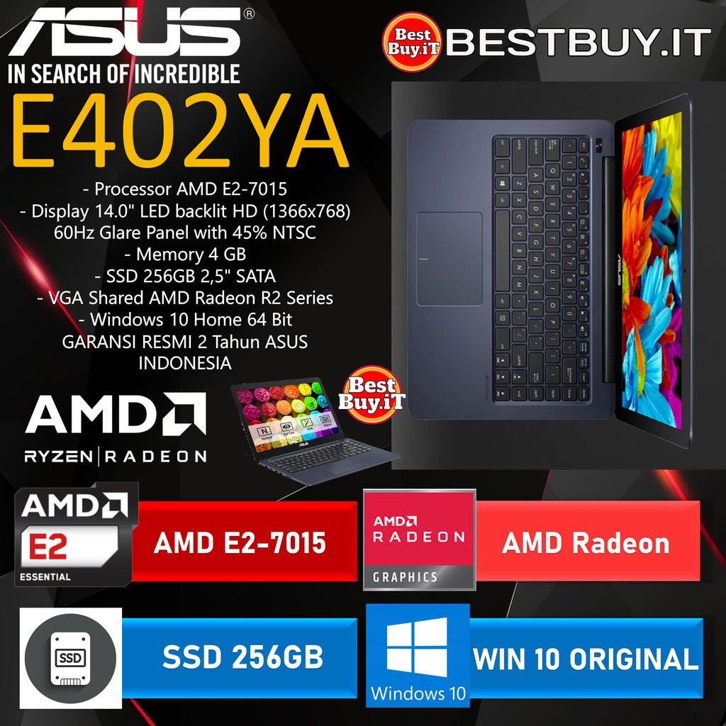Jual LAPTOP ASUS E402YA - AMD E2-7015 SSD 256GB RAM 4GB AMD R2 14" W10 ...
