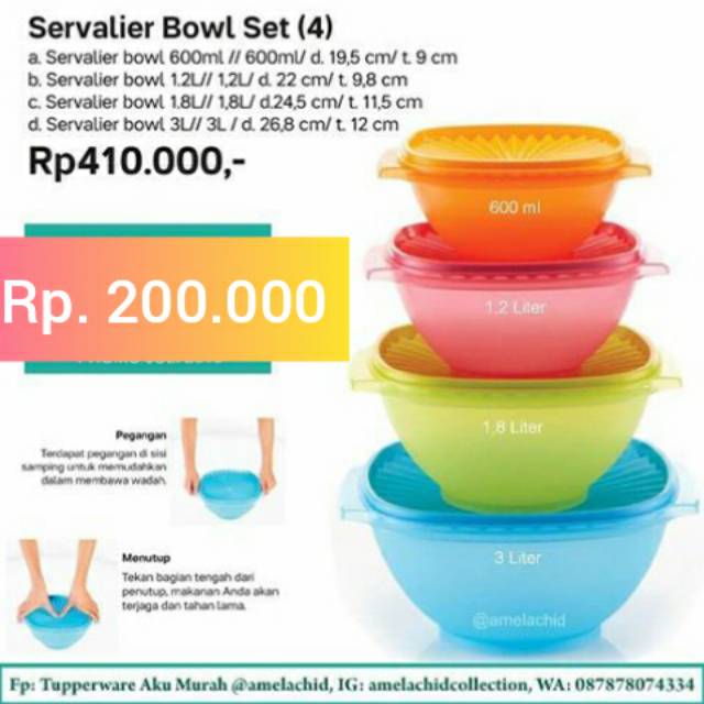 Jual MANGKOK SET TUPPERWARE -SERVALIER BOWL SET - DISC 51% | Shopee ...