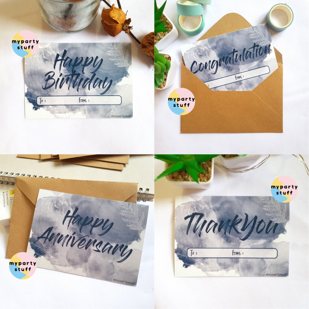 Jual Kartu Ucapan Greeting Card A6 - Blue Watercolor Happy Birthday ...