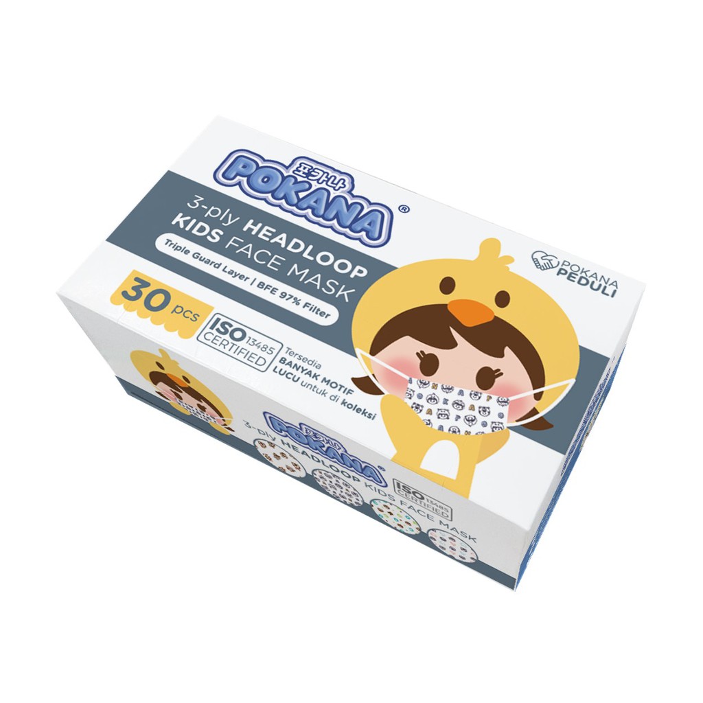 Jual Pokana Headloop Kids Face Mask 3 ply 30 pcs | Shopee Indonesia