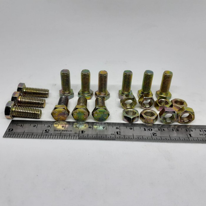 Jual M8X20 (2 CM) BAUT MUR HEXAGON KUNING FULL DRAT BMK M8 X 20 PANJANG 2 CM DIAMETER BODY 8MM ...