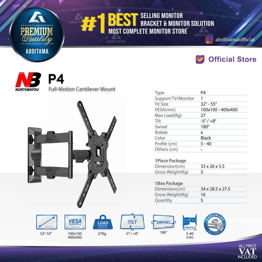 Jual Bracket TV Monitor LED LCD North Bayou NB P4 NBP4 13"-47" Tilt ...