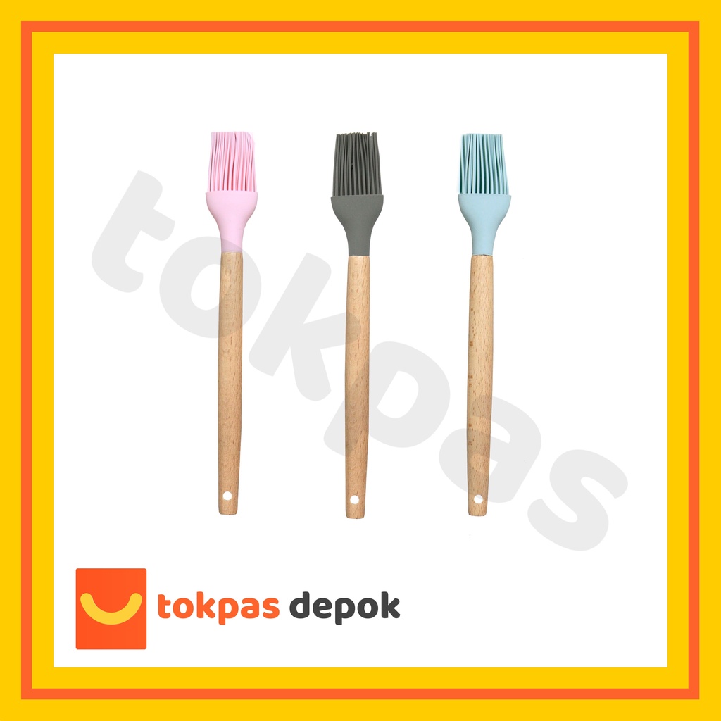 Jual Kuas Minyak Silicone Warna Gagang Kayu / Oil Brush Silicone ...