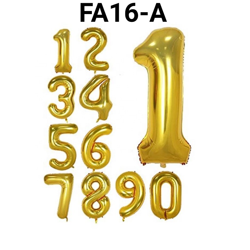 Jual FA16-A Balon foil angka 16 inch 40 cm nomer nomor emas gold satuan ...