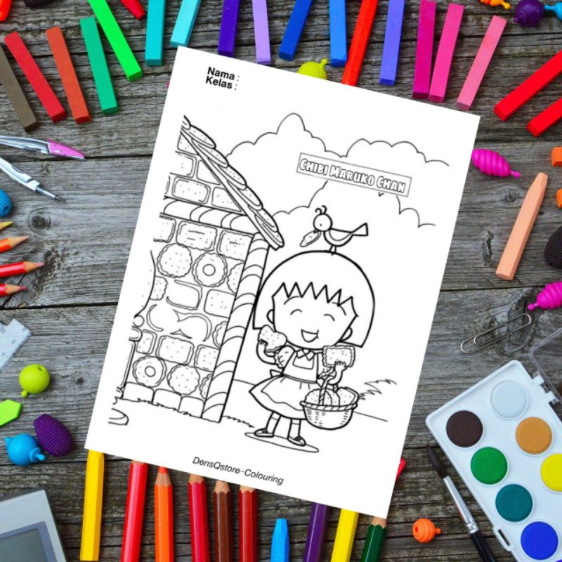 Jual Kertas Mewarnai Anak Tema Chibi Maruko Chan / Kertas Gambar (10 ...