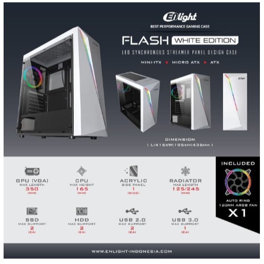 Jual Casing ENLIGHT FLASH WHITE EDITION - Suport ATX Dan mATX | Shopee ...
