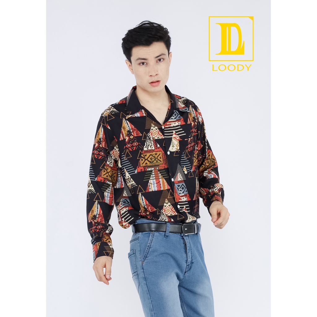 Jual LOODY Kemeja Pria Lengan Panjang Retro Vintage Motif Abstrak ...