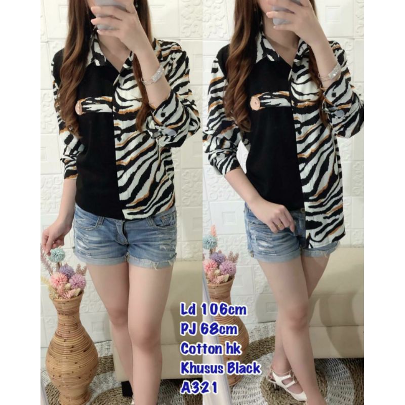 Jual Blus katun prem corak macan A321 | Shopee Indonesia