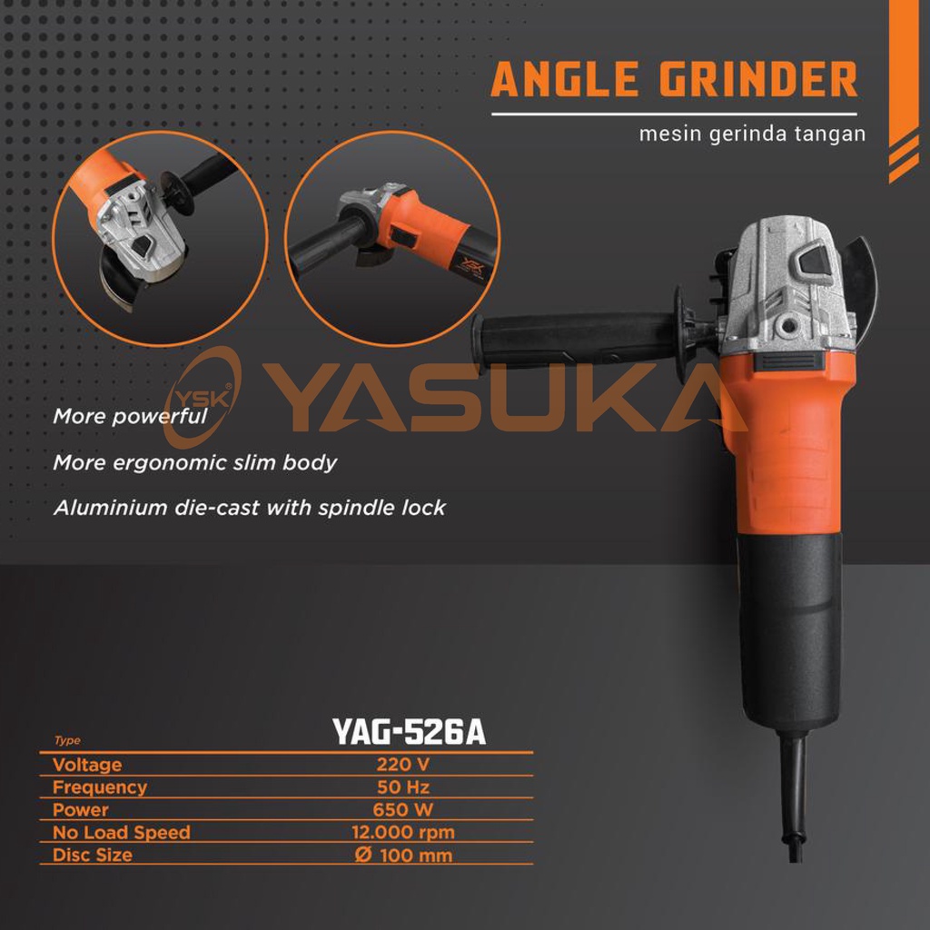 Jual Mesin Gerinda Tangan 4" Switch Samping / Angle Grinder Yasuka YAG-526A | Shopee Indonesia