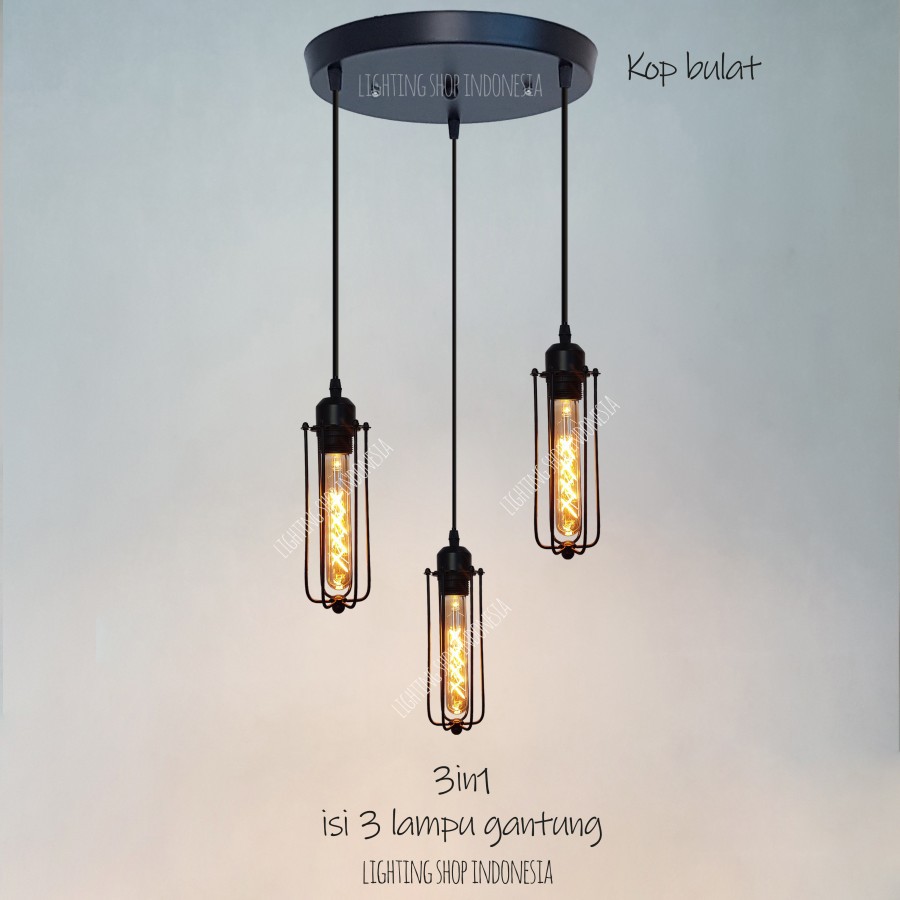 Jual lampu gantung minimalis 3in1 kop bulat panjang pakai t8 bohlam led | Shopee Indonesia