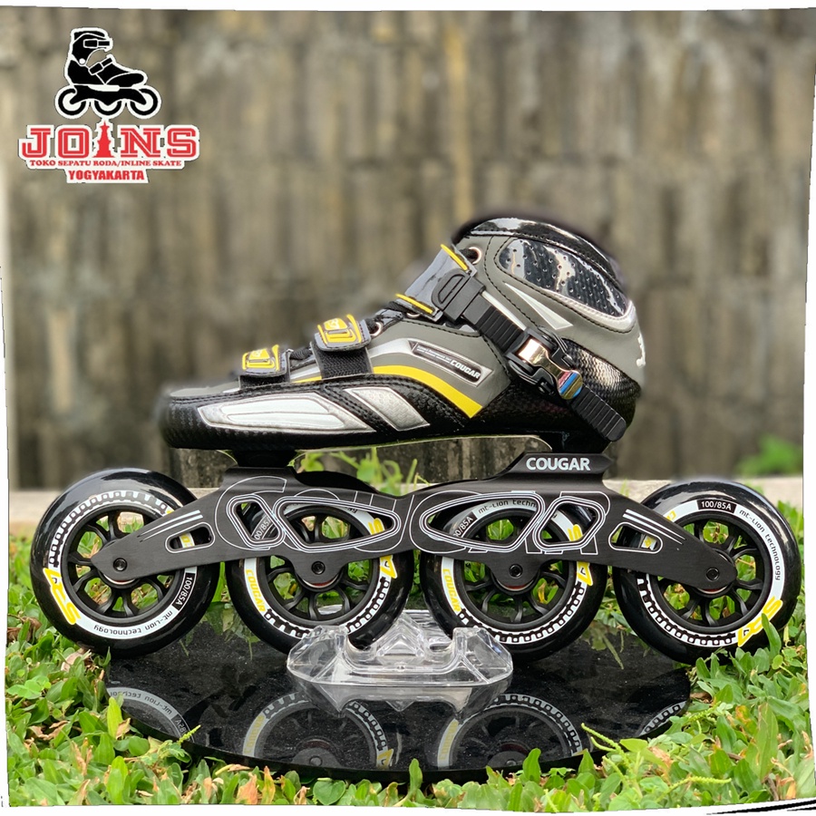 Jual Sepatu Roda Speed Inline Skate Cougar SR7 Black Yellow Full Set ...