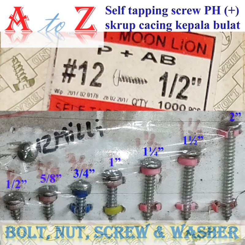Jual skrup tapping PH (+) 12x 1/2 in/screw 12x 0,5 in/sekrup putih 12 x ...
