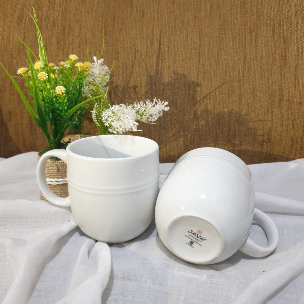 Jual GELAS / MUG MERK JAVA PUTIH DENGAN LIS TIMBUL (GELAS PORCELAIN ...
