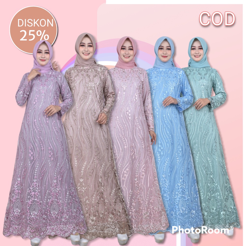 Jual Septiana Gamis brukat brokat Tile mutiara kondangan Maxi dress brokat muslim Jumbo Size M L ...