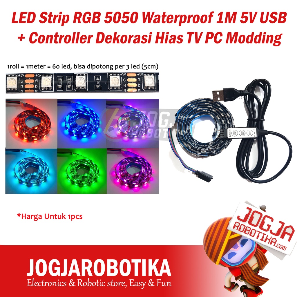 Jual LED Strip RGB 5050 Waterproof 1M 5V USB + Controller Dekorasi Hias ...