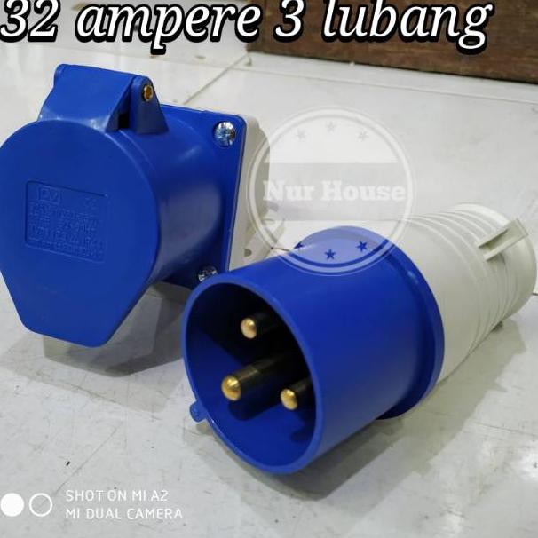 Jual stop kontak genset 32 ampere 3 lubang 3 kaki 1 set ip 44 untuk ...