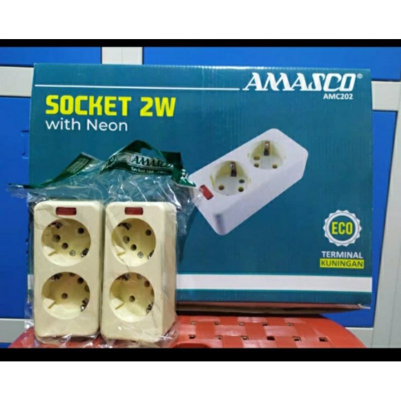 Jual STOP KONTAK LUBANG 2 AMASCO SNI KUNINGAN | Shopee Indonesia
