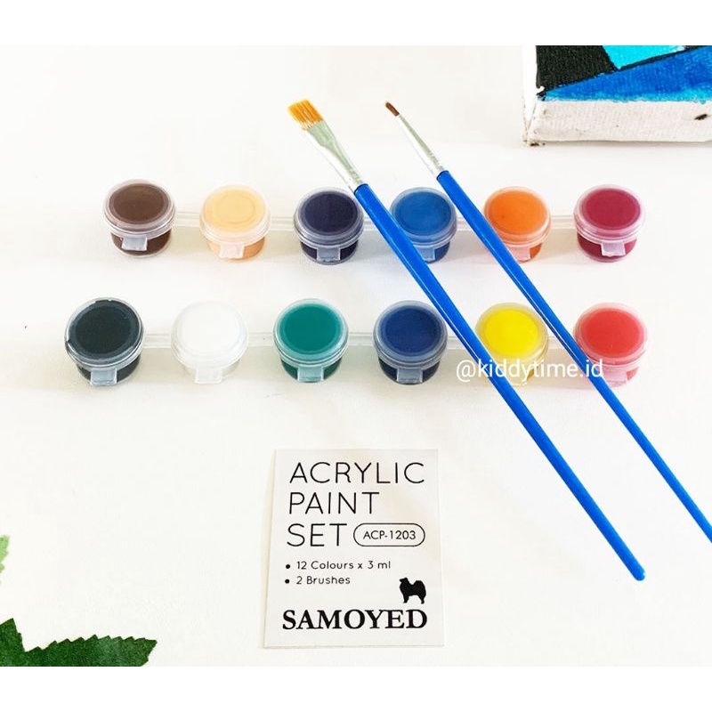 Jual cat acrylic akrilik cat lukis 12 warna plus 2 kuas / painting set ...