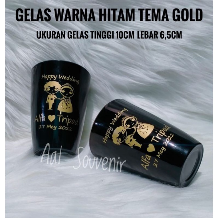 Jual Souvenir Gelas Hitam Glossy tema Gold Gelas H10v Tanpa Kemas Free ...