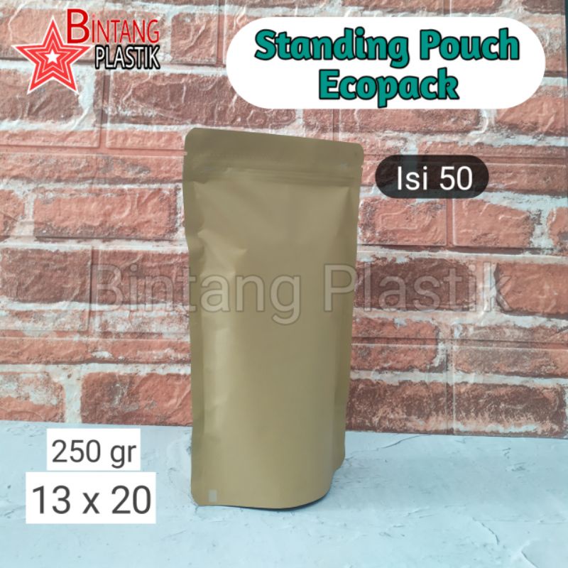 Jual Isi 50 Kemasan Paper Kraft 250 gram ECOPACK 13x20 cm Standing ...