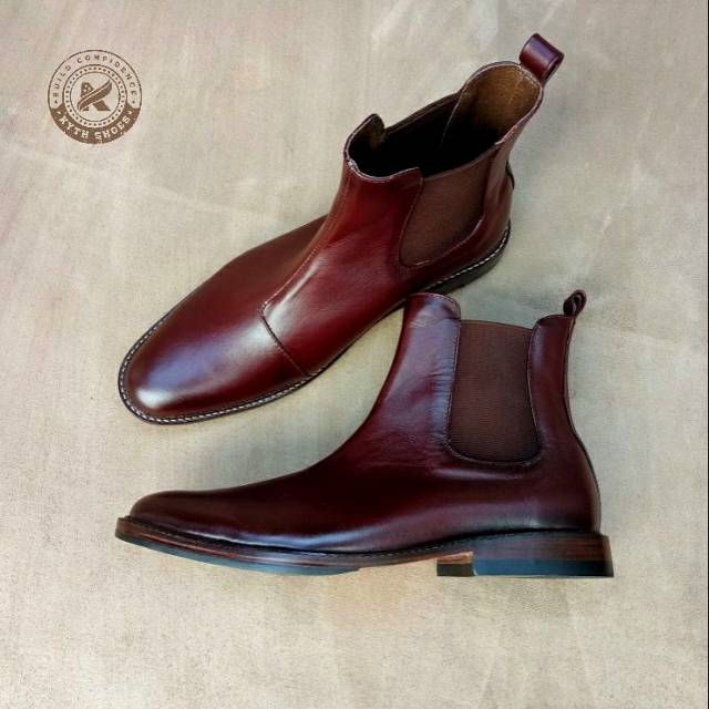 Jual Chelsea Boots Maroon NB | Sepatu Kulit Pria | Shopee Indonesia