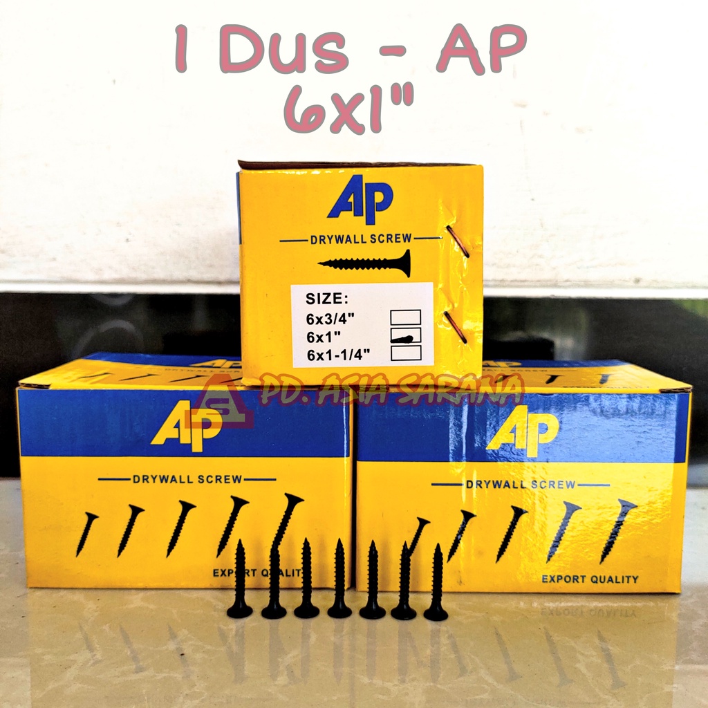 Jual [1 Dus AP] Skrup Gypsum 6x1" Hitam / Drywall Screw Sekrup 2 Cm 1 Inch | Shopee Indonesia