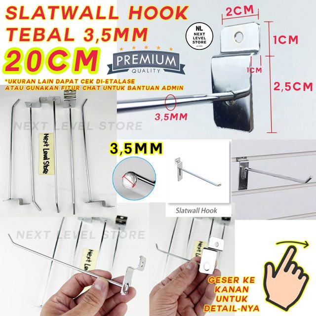 Jual Slatwall Hook Cantolan 20 CM TEBAL 3,5mm Stainless Slat Slot Wall ...