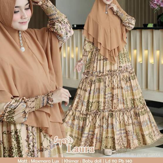 Jual >362 Humaira99 Gamis syari motif maxmara Lux maxi busui set khimar syari Laura/gazela ...