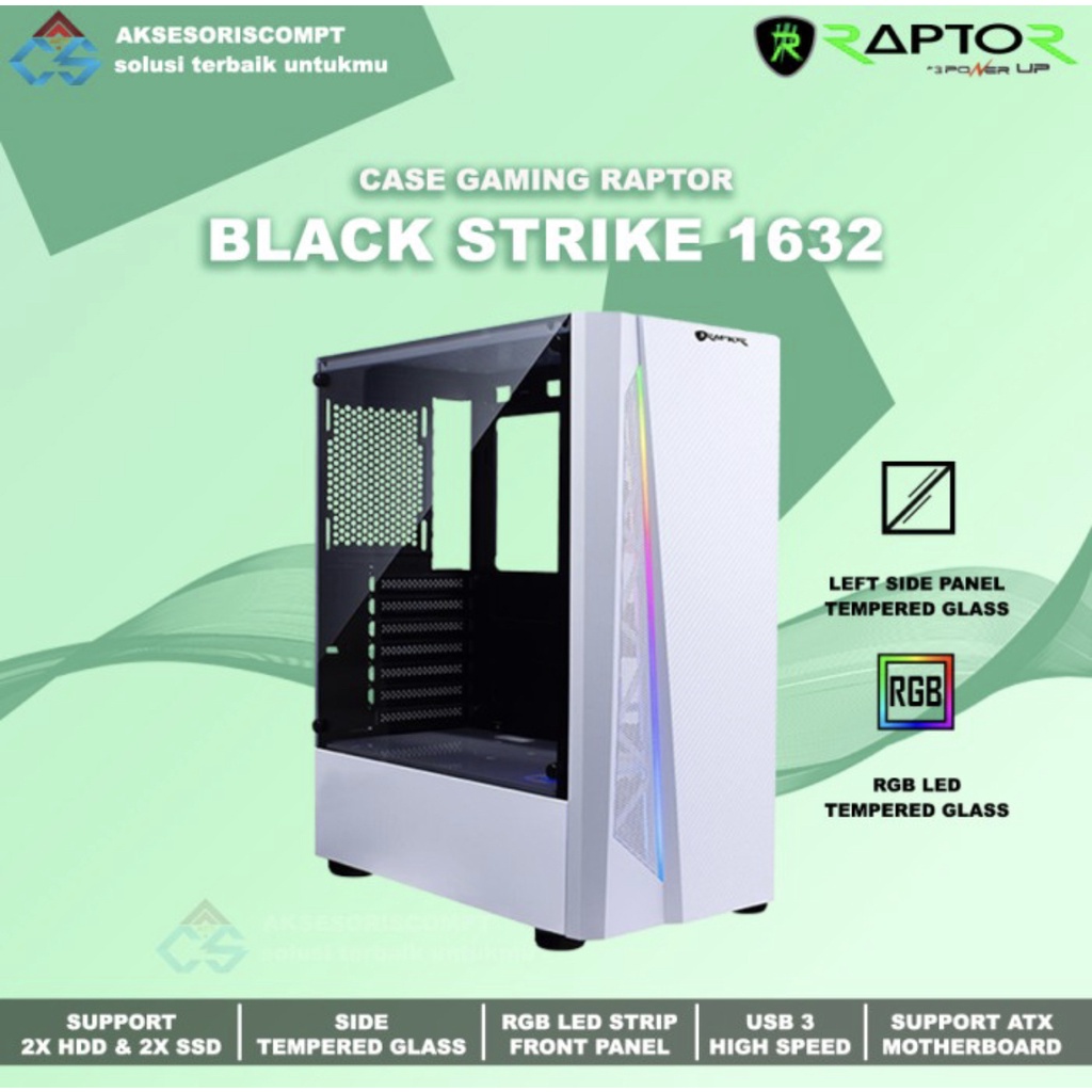 Jual Casing Gaming PowerUp Raptor 1632 white With Led Strip RGB ...
