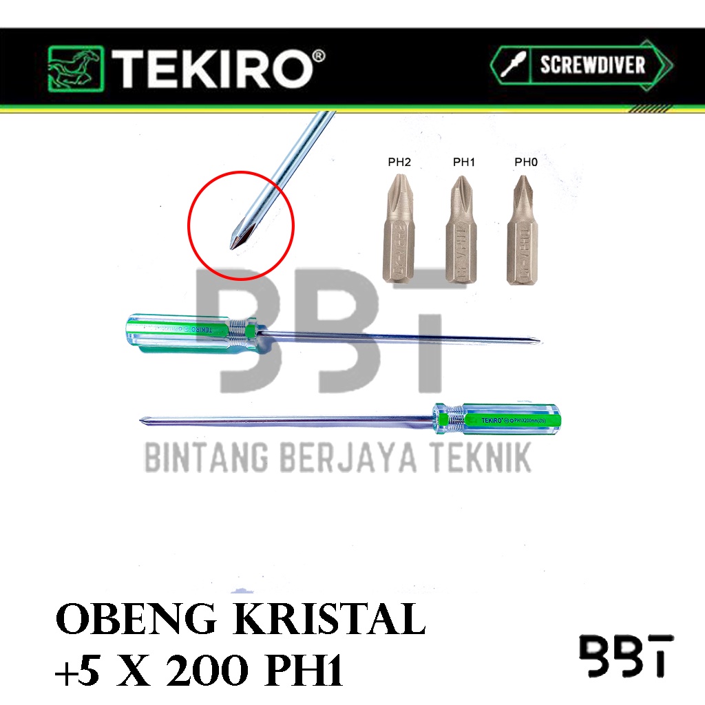 Jual Tekiro Obeng Kristal Plus + 5 x 200 mm PH1 / Obeng Plus Panjang ...