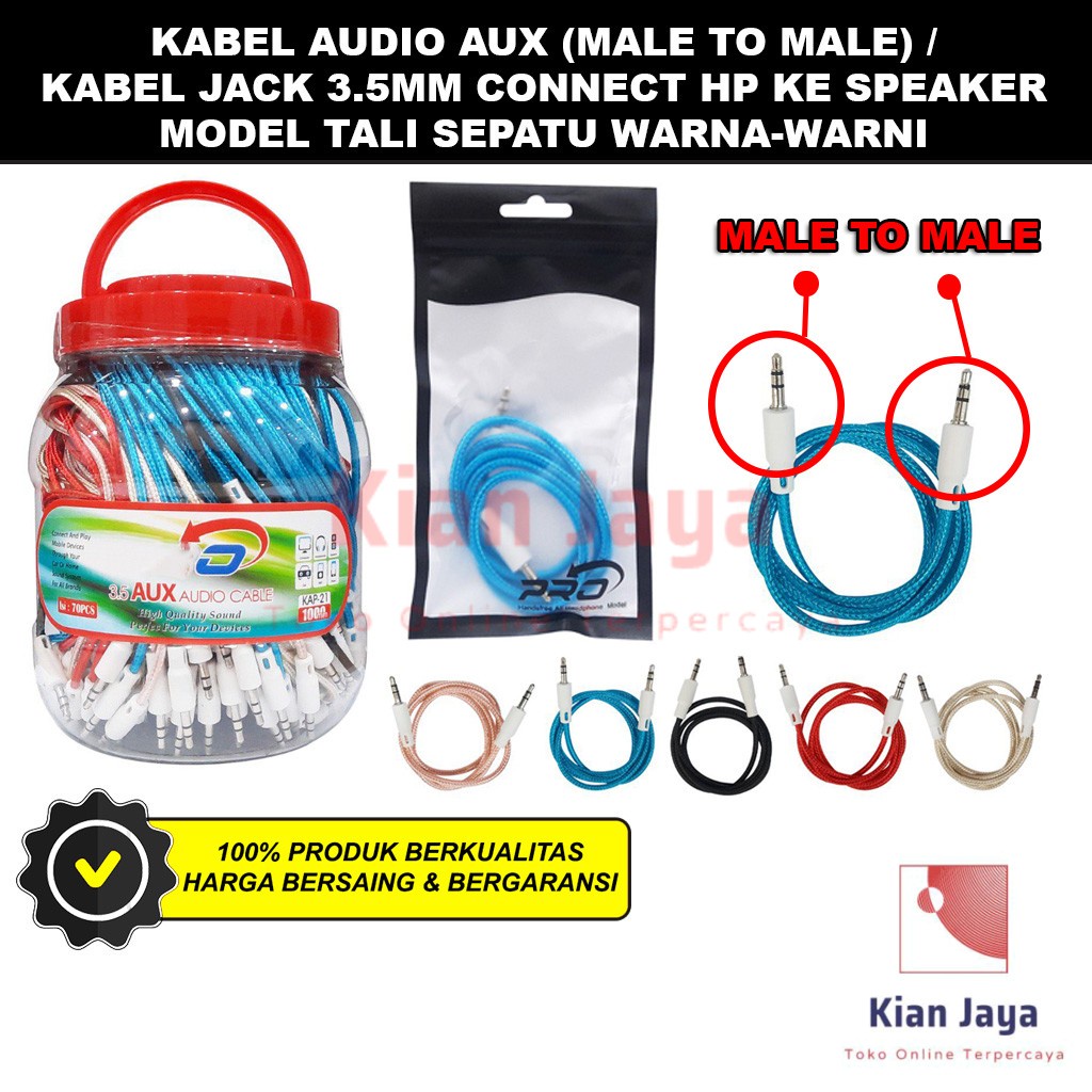 Jual Kabel Audio Aux 1 ke 1 Model Tali Sepatu Kabel Jack 3.5mm Connect Hp ke Speaker Male To ...