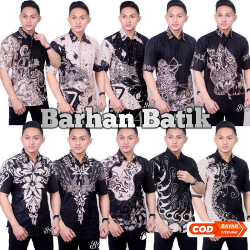 Jual baju batik hitam putih pria lengan pendek ukuran m l xl kualitas ...
