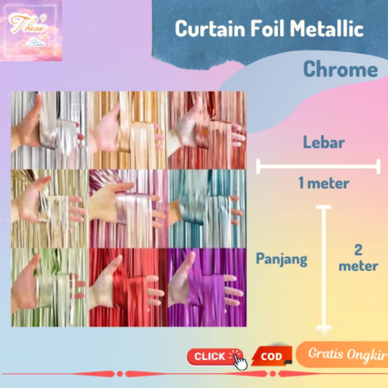 Jual Hiasan Dinding Tirai Foil Rumbai Ulang Tahun dekorasi Chrome ...