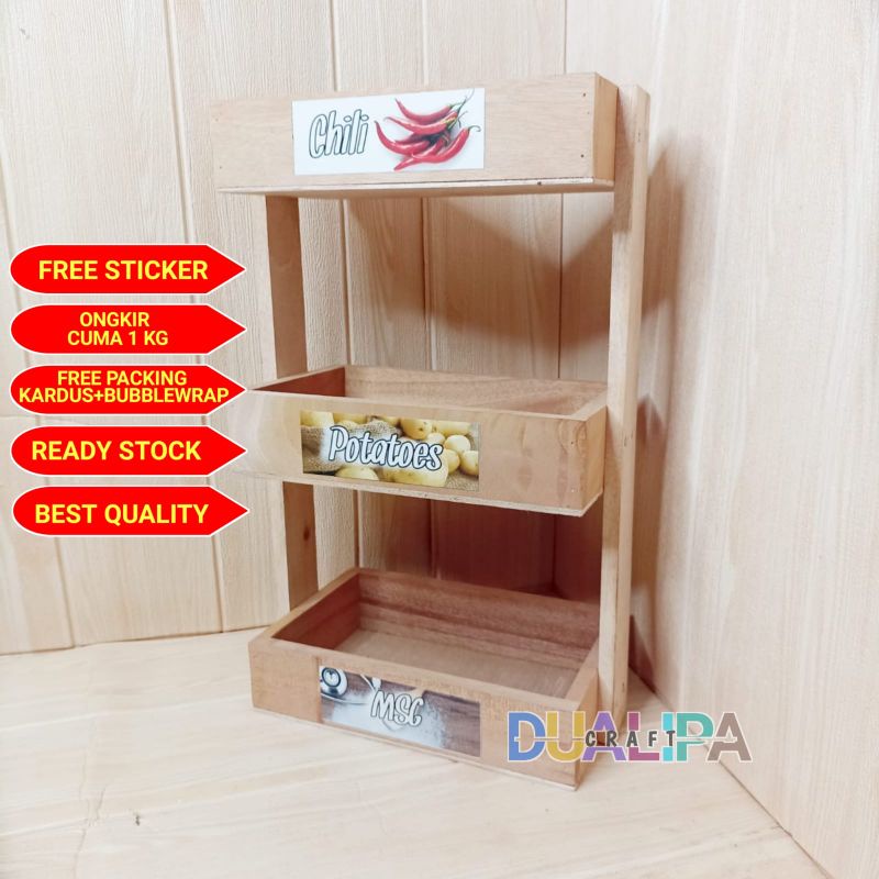 Jual Rak Bumbu Susun Kayu Tempat Bahan Masakan Rak Dapur Serbaguna ...