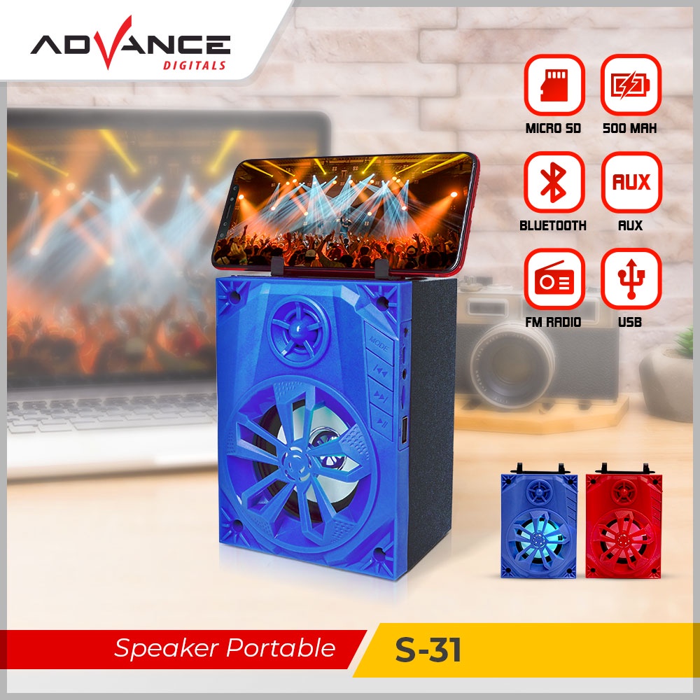 Jual Advance Speaker bluetooth music box S31 Garansi 1 Tahun | Shopee Indonesia