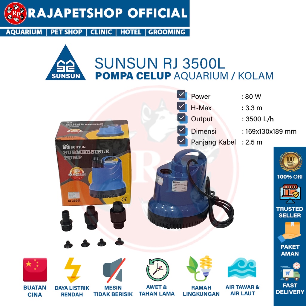 Jual ( POMPA AIR ) SUNSUN RJ 3500L SUBMERSIBLE WATER PUMP KOLAM ...