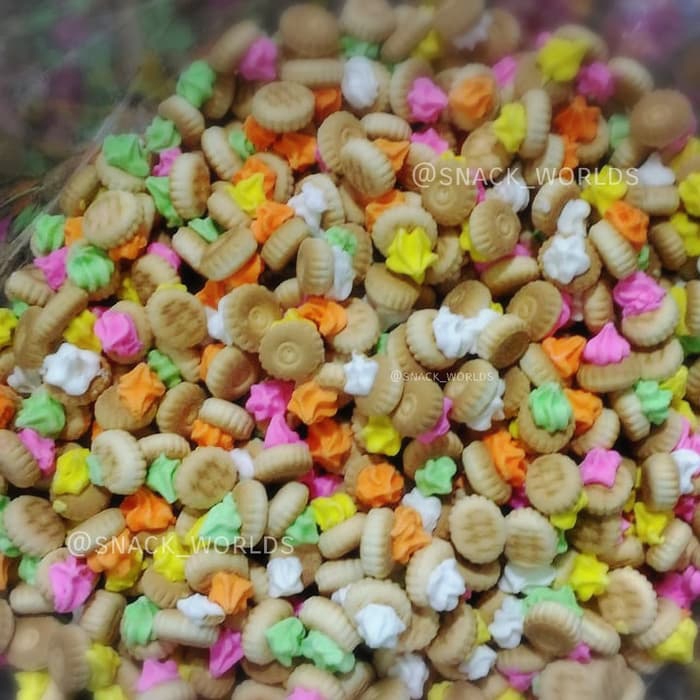 Jual Biskuit Gemrose / kue kancing Monas / snack jadul Warna Warni ...