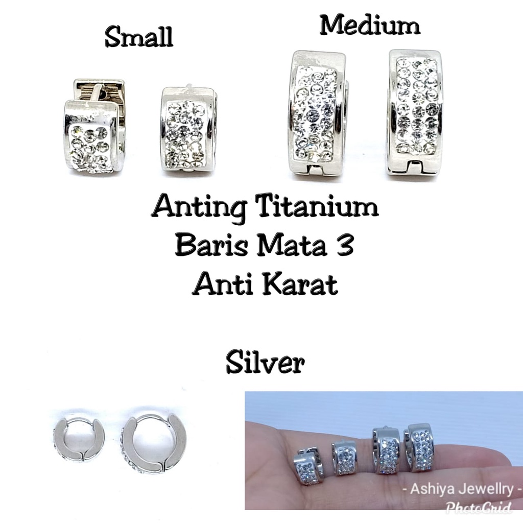 Jual Anting Titanium Branded Mata 3 Baris Silver Anti Karat AT99 ...