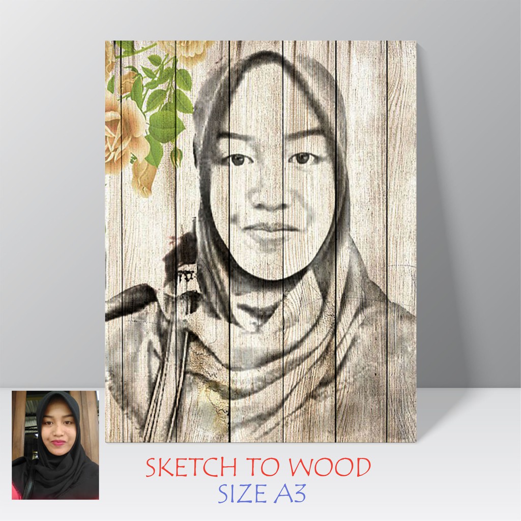 Jual Sketsa Foto CUSTOM Poster Kayu Ukuran Jumbo Ilustrasi Hitam Putih ...