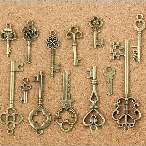 Jual Antique Key Pendant - Liontin Antik Bentuk Kunci (13pcs) | Shopee ...