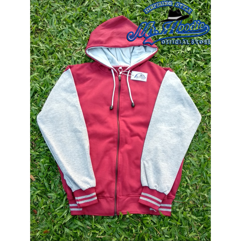 Jual Mr. Hoodie Hoodie Zipper Warna Maroon Corak Abu-Abu (Unisex ...