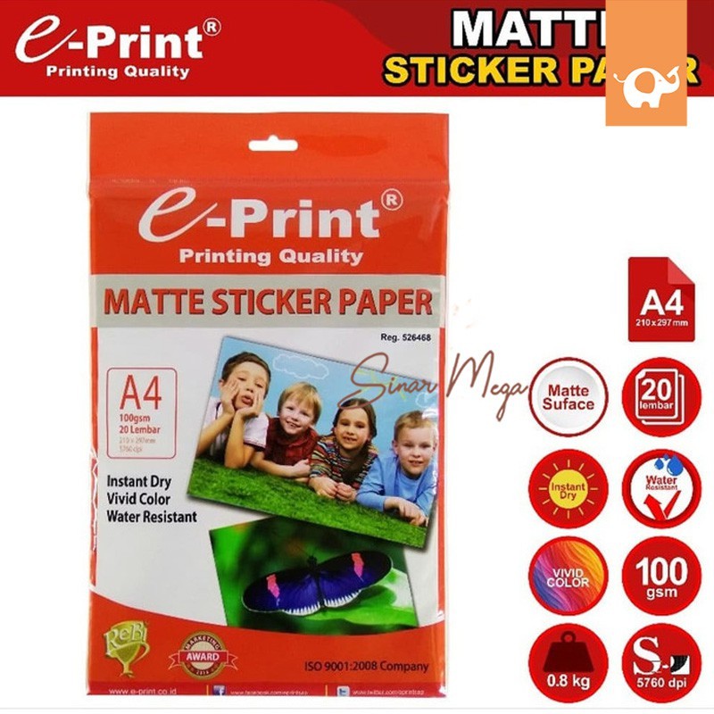 Jual E-Print Eprint Sticker Matte A4 100gsm/gr 20 Lembar/Sheets ...